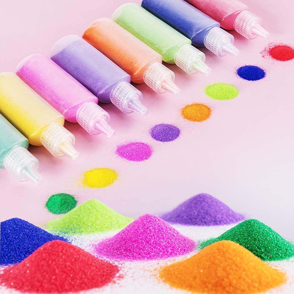 Zddaoole 32 PCS Art Sand Kits,12 Color Art Sand kit Scenic Sand with 20 Sheets Sand Art Painting Cards Set,DIY Sand Arts and Crafts Kit,1.25oz Bottles