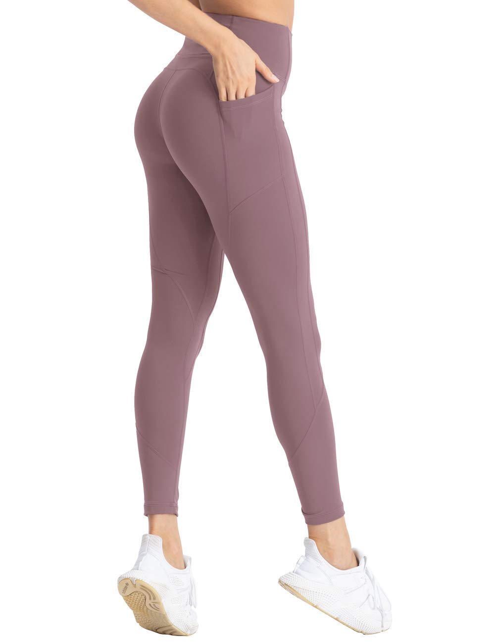 coastal rose Women's High Waisted Yoga Pants Tummy Control Workout Leggings with Pocket Compression Running Tights XL Light Grey Blue
