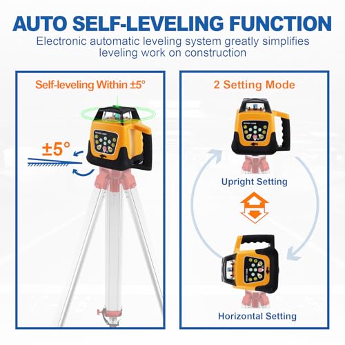 Iglobalbuy Rotary Laser Level Green Laser Self Leveling Kit, 500M Green Beam 360° Automatic Horizontal/Vertical Self-leveling Rotary Rotating Laser Level with Remote Control + Receiver
