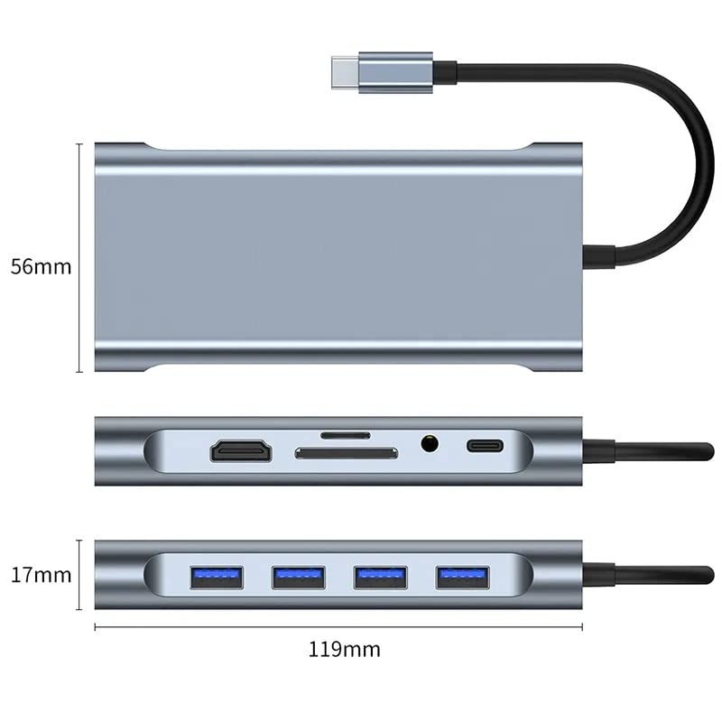 FDBV Docking Station USB C Hub 11-in-1 USB C Hub 4K USB C to HDMI Adapter for SD/MicroSD Card Reader 4 USB 3.0 Ports with 87W PD Charging Port