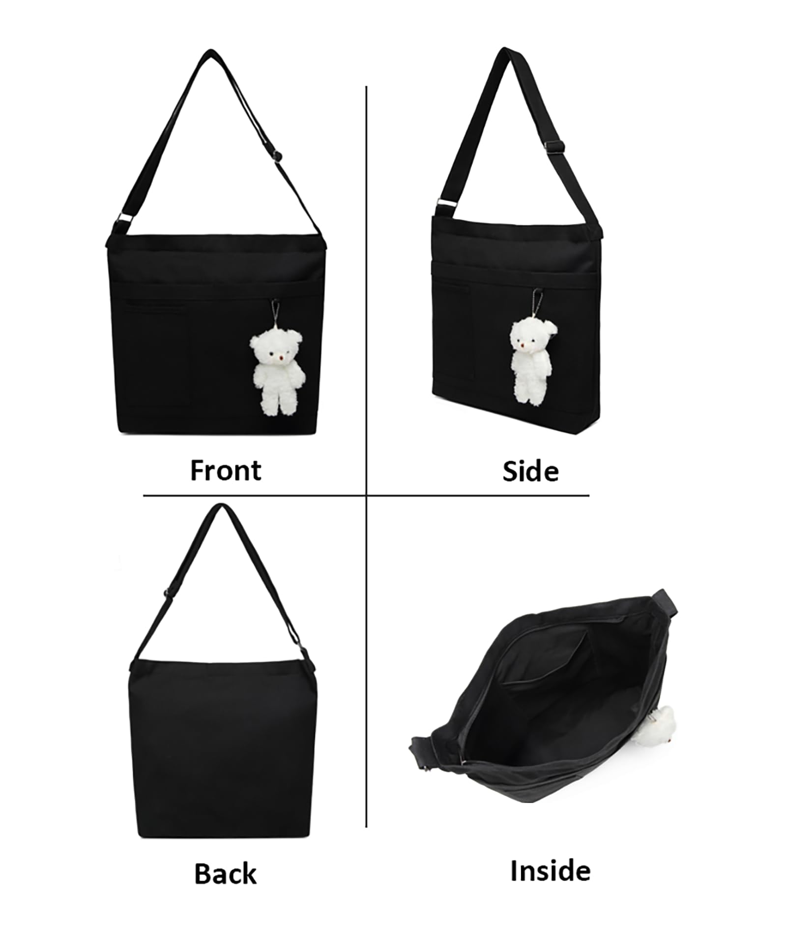 Covelin Womens Canvas Bag with Bear Pendant Crossbody Purse Top Zip Shoulder Handbag Army Green