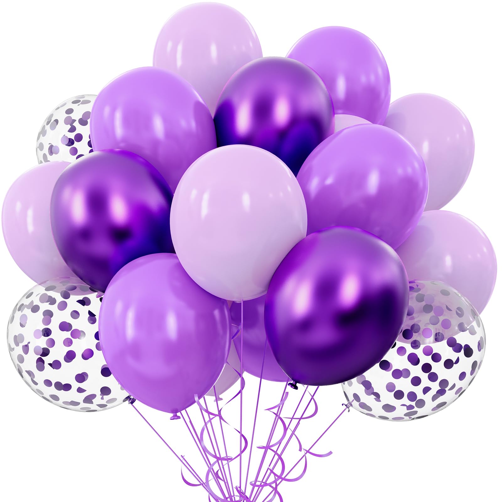 YMSZ Purple Balloons, 50pcs 12 inch Purple Confetti Balloons Kit, Metallic Purple Latex Balloons for Birthday, Bridal Shower,Wedding, Graduation Party Decorations