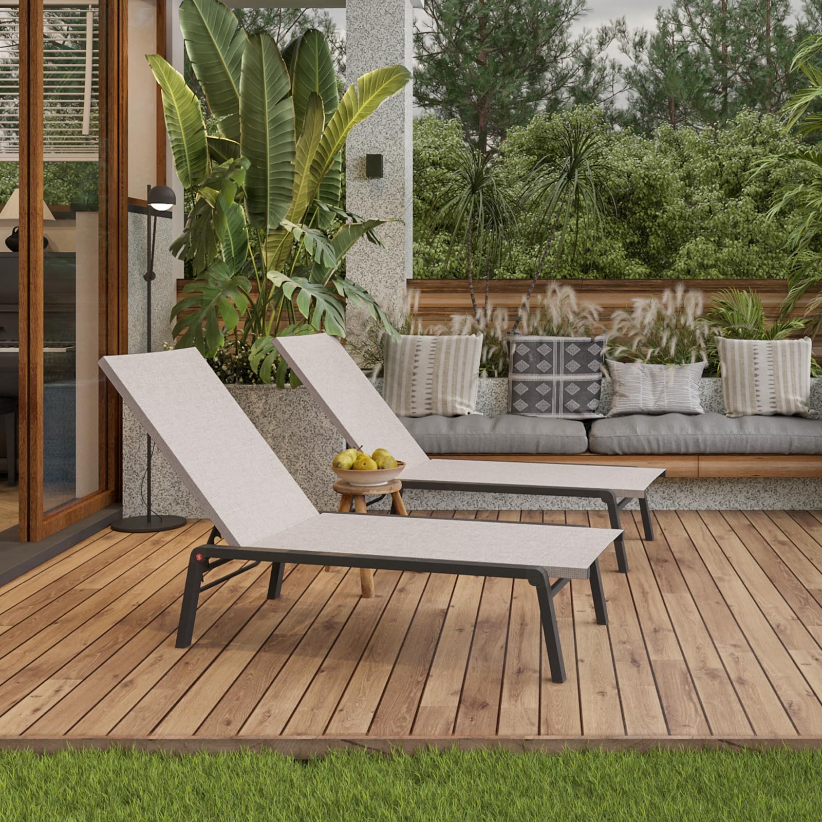 FHVIT Patio Chaise Lounge Set of 2 with 5 Adjustable Backrest, Foldable Aluminum Chaise Lounge Chair Recliner for Outdoor, Poolside, Sun Tanning