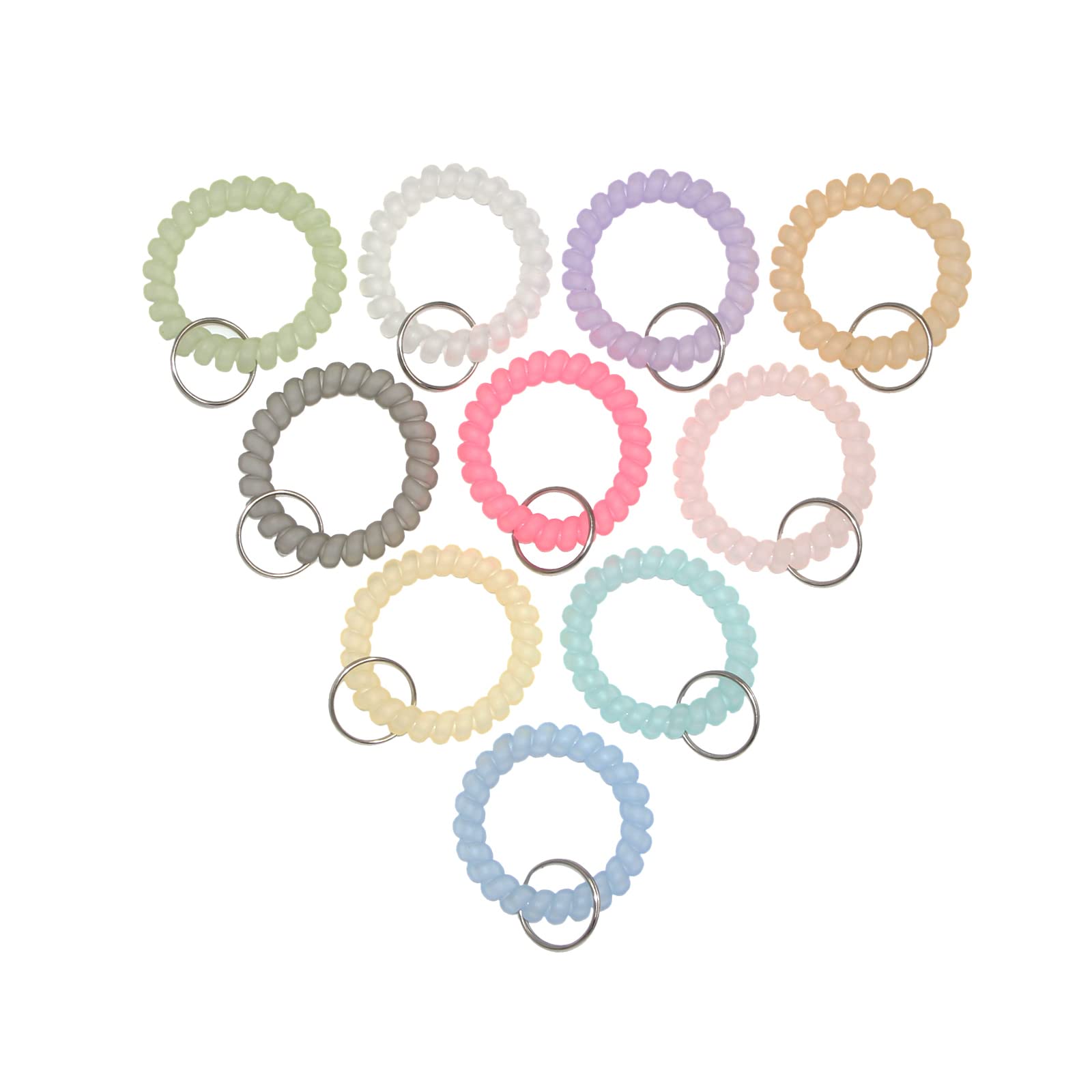 Culapam Frosted Spring Key Chain Colorful Stretchy Wrist Coil Pool Keychains Plastic Key Ring Spiral Coil Bracelet Stretchable CoilWristband KeyRings 10-PCS