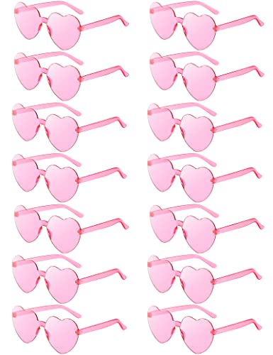 LUCKYCHRIS 14 Pairs Pink Heart Sunglasses for Women Transparent Heart Shaped Sunglasses Bulk Fun Sunglasses Pack for Party Favor