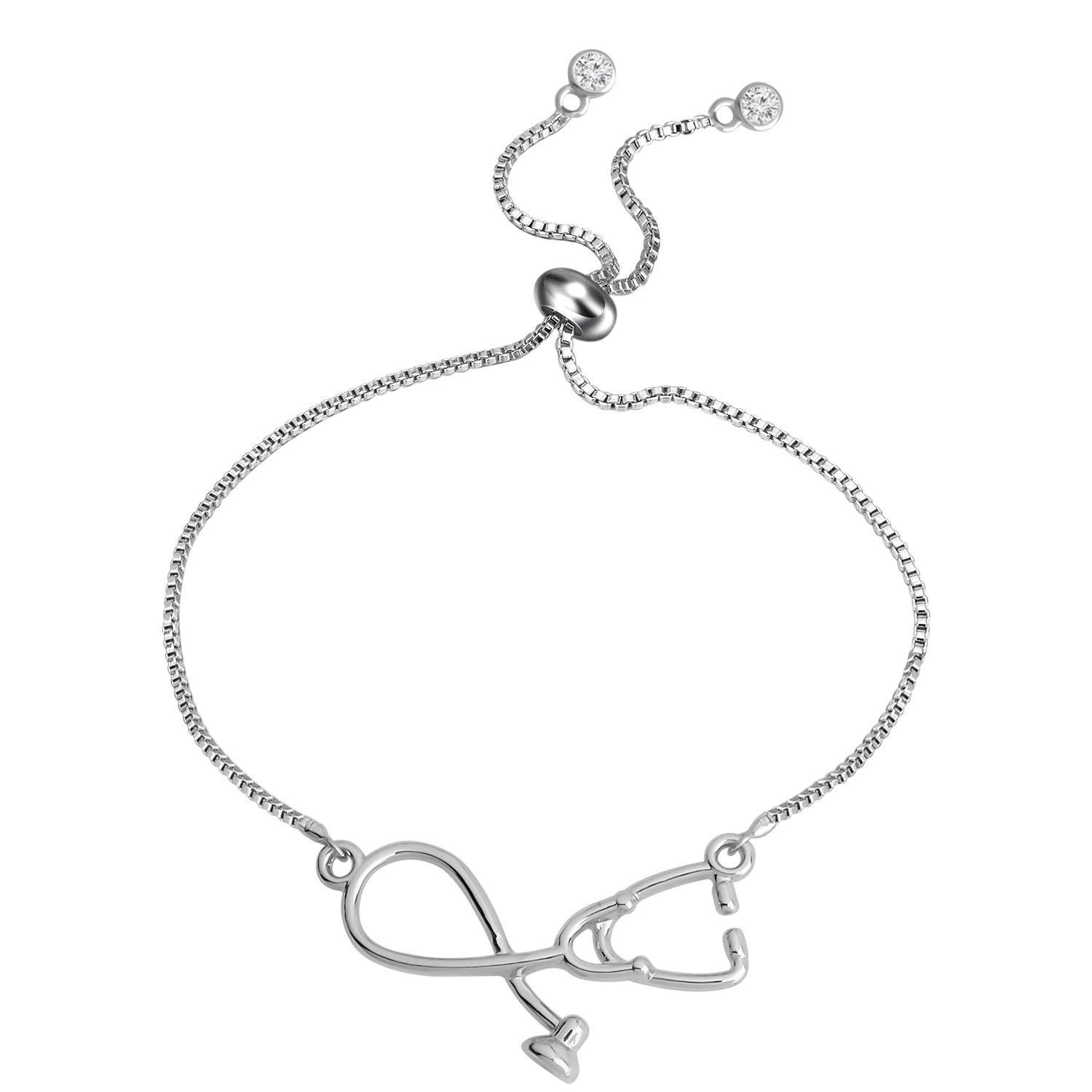 MYOSPARK Stethoscope Adjustable Chain Bracelet Medical Jewelry Gift For Doctor Nurse Medical Student (stethoscope bracelet silver)