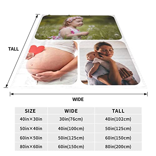 GREDBH Custom Blanket with Photo Text Personalized Bedding Throw Blankets Customized Flannel Fleece Blankets for Family Birthday Wedding Gift Fits Couch Sofa Bedroom Living Room - 50"X40"