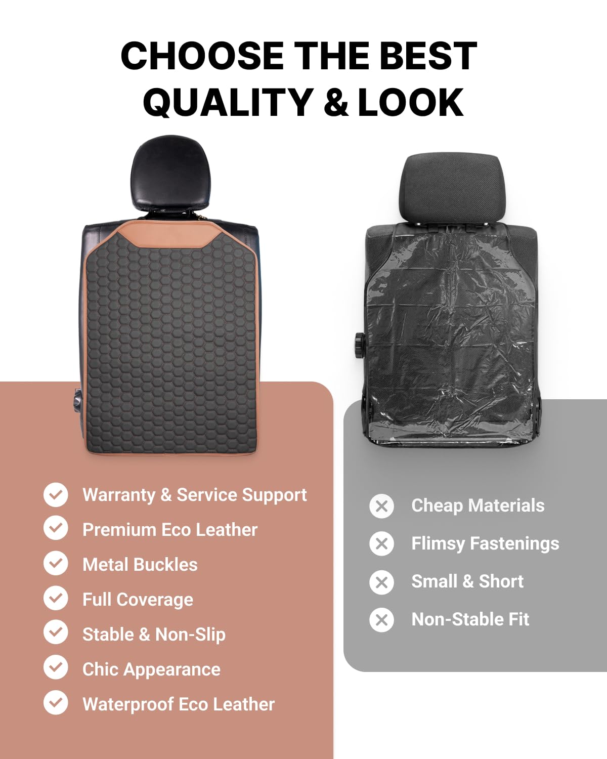 Owleys Premium Leather Car Seat Protector for Back Seat - Back Seat Cover for Kids - Car Kick Mat - Back of Seat Protector for Kids Feet Car Seat Back Protector - 1 Pc Hexy