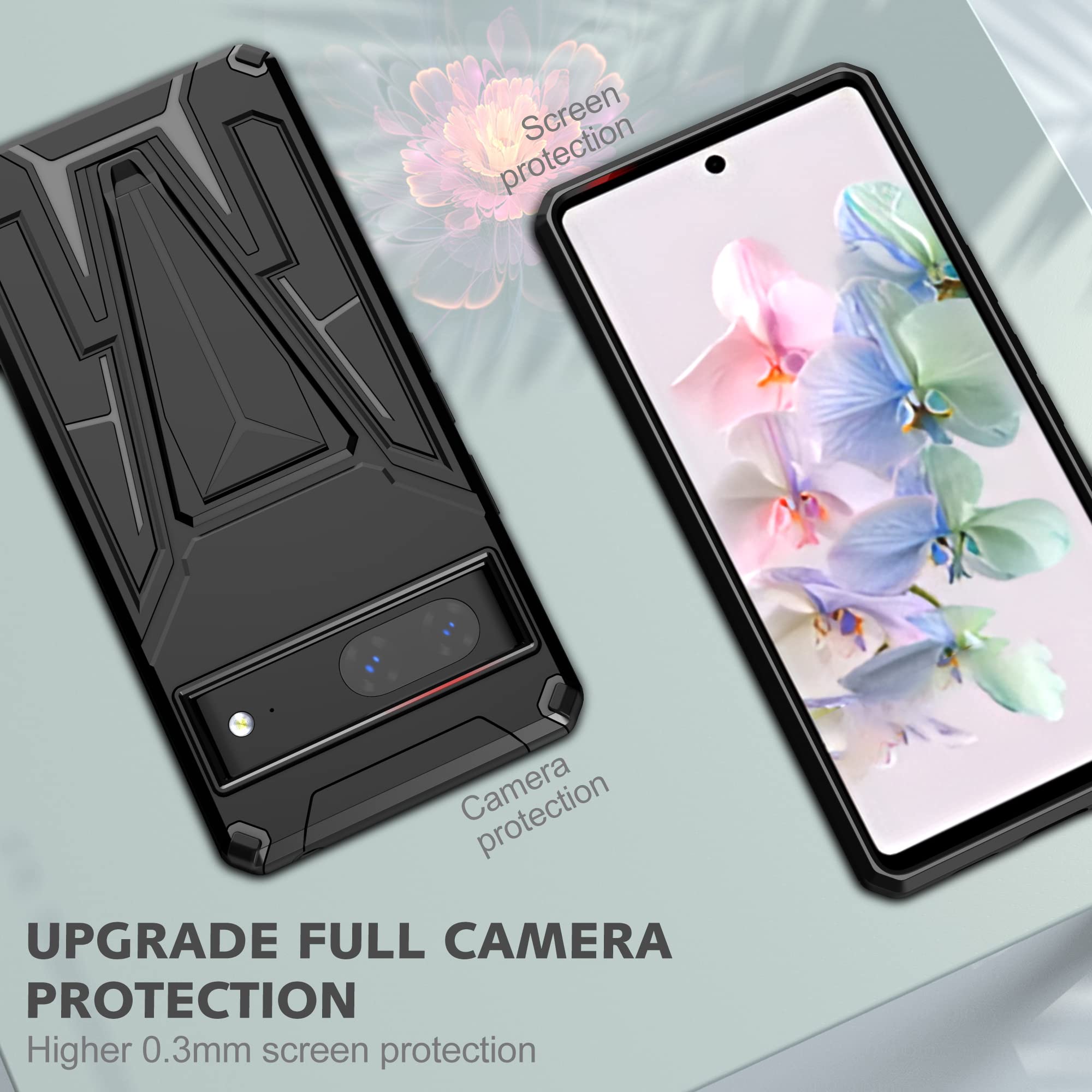 Compatible for Pixel 7 Case with Stand Military Grade Drop Protection Shockproof Matte Textured Bumper Dual Layer Rugged Heavy Duty Protective Cover Google Pixel 7 Case Green