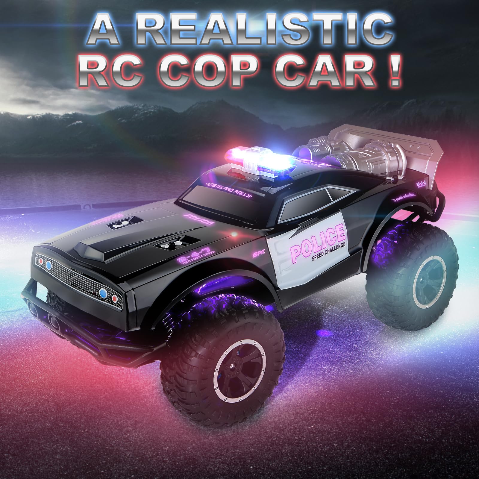 Carox Remote Control Car Large Size, 1/10 Big RC Trucks,15km/h with Two 7.4V Batteries, 2.4Ghz All Terrain Big Tires Remote Control Car, LED Headlight Buggy, Gift for 6-12 Boys,OX41