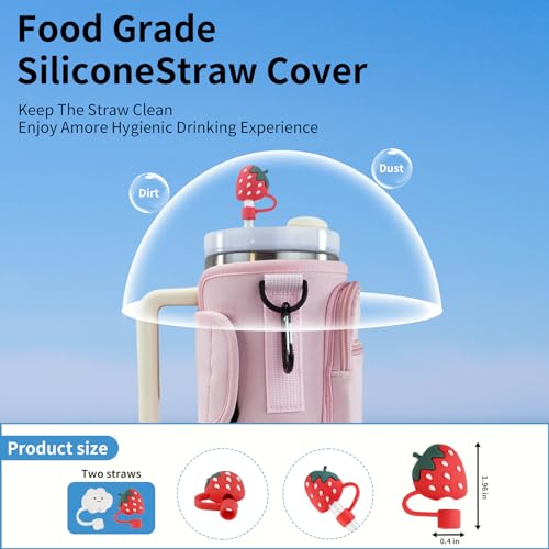 GUTAROR Water Bottle Carrier Bag Compatible with Stanley 30 40oz Tumbler with Handle, Water Bottle Holder with Adjustable Shoulder Strap 2 Straw Covers for Hiking Travelling Camping (Rose Quartz)