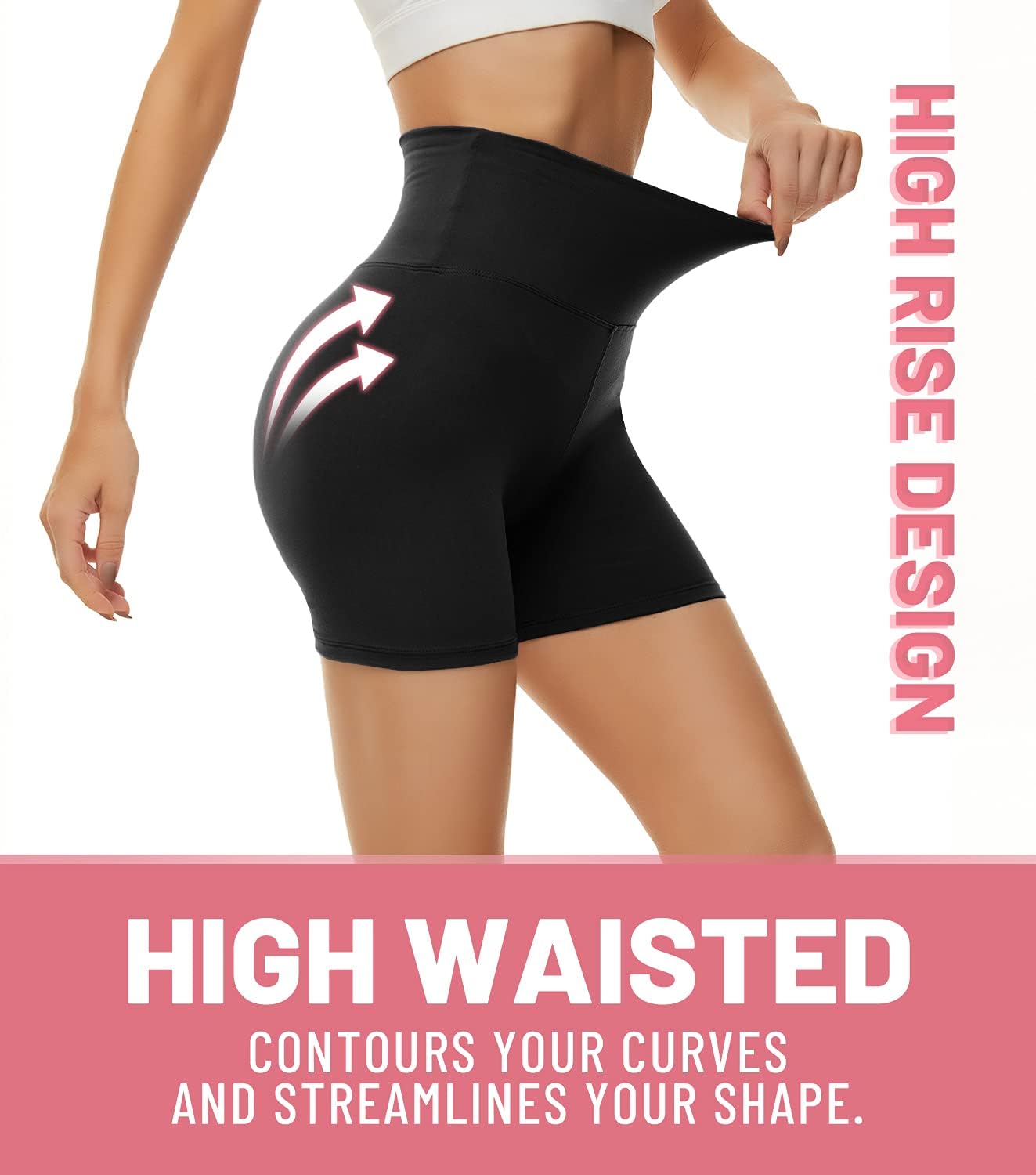 CAMPSNAIL 2 Pack Biker Shorts Women - 5" High Waist Workout Tummy Control Spandex Shorts for Gym Athletic Yoga