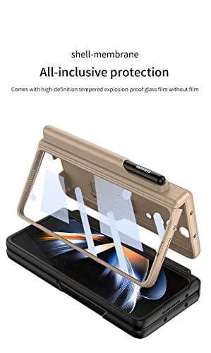 SHIEID Samsung Z Fold 3 Case, Galaxy Z Fold 3 Case with Hinge Protection S Pen Holder Kickstand & Built in Screen Protector Case Cover Fit Samsung Galaxy Z Fold3 Case, Champagne Gold