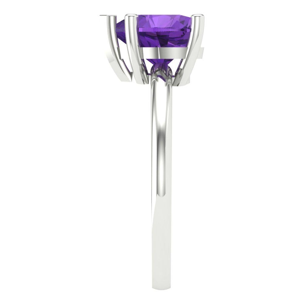Clara Pucci 1.95ct Heart Cut Solitaire Natural Amethyst 5-Prong Classic Designer Statement Ring Solid Real 14k White Gold for Women
