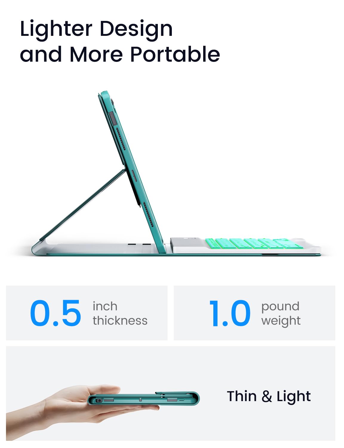 OYEEICE Keyboard case for iPad 9.7 inch, iPad 6th Gen (2018), iPad 5th Gen (2017), iPad Air 2 (2014) - 7 Color Backlit Wireless Keyboard with Pencil Holder for iPad 6th/5th Pro 9.7'' Air 2/1 - Teal