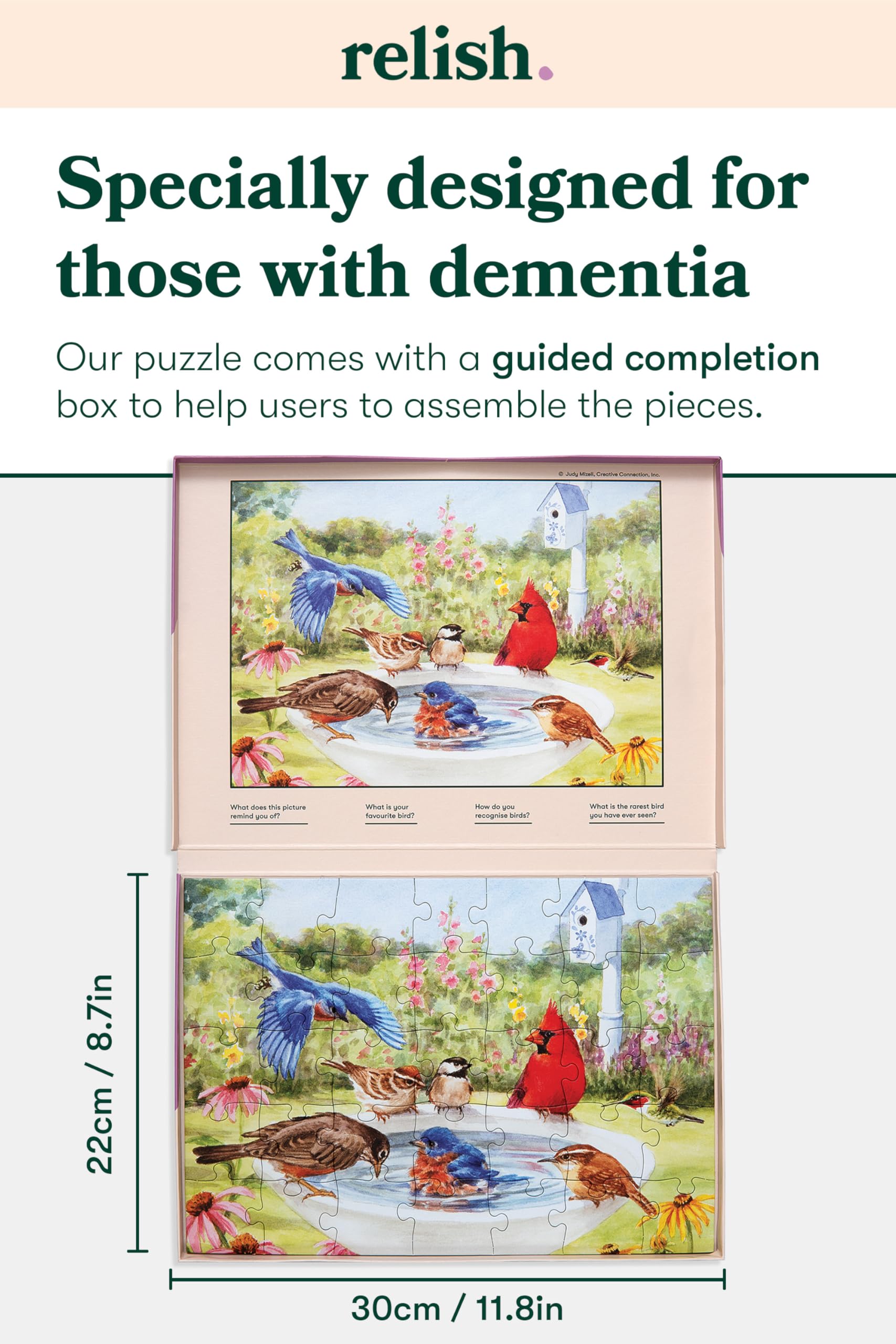 Relish Large Piece Puzzles for Seniors, 35 Piece Bathing Birds Jigsaw Puzzle, Dementia Products for Elderly