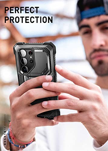 i-Blason Armorbox Designed for Samsung Galaxy S23 Ultra Case with Kickstand & Belt Clip, [2 Front Frames] Full-Body Rugged Bumper Case with Built-in Screen Protector [Support Fingerprint ID] (Black)