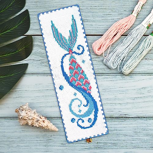 Povitrulya Mermaid's Tail - Counted Cross Stitch Bookmark Kit - DIY Embroidery Set for Adults with Paper Pattern, 16-Count Aida Canvas and Presorted Floss