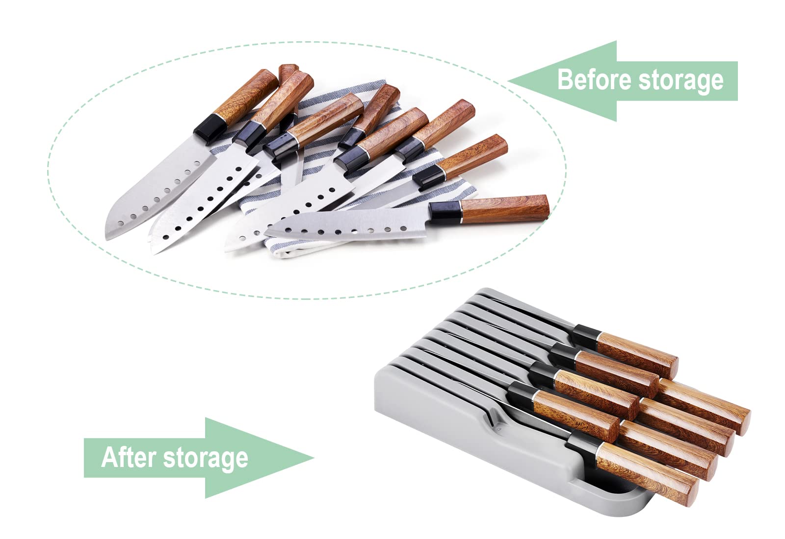 SOMIER In-Drawer Knife Block Kitchen Organizer Tray for Cutlery Drawer Holder Storage, Fit for 9 Knives