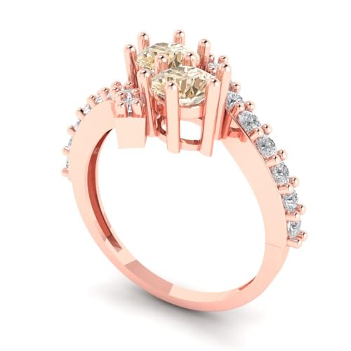 Clara Pucci 1.98 ct Round Cut 2 stone Solitaire Natural Brown Morganite Engagement Promise Anniversary Bridal Ring 18K Rose Gold 10.5