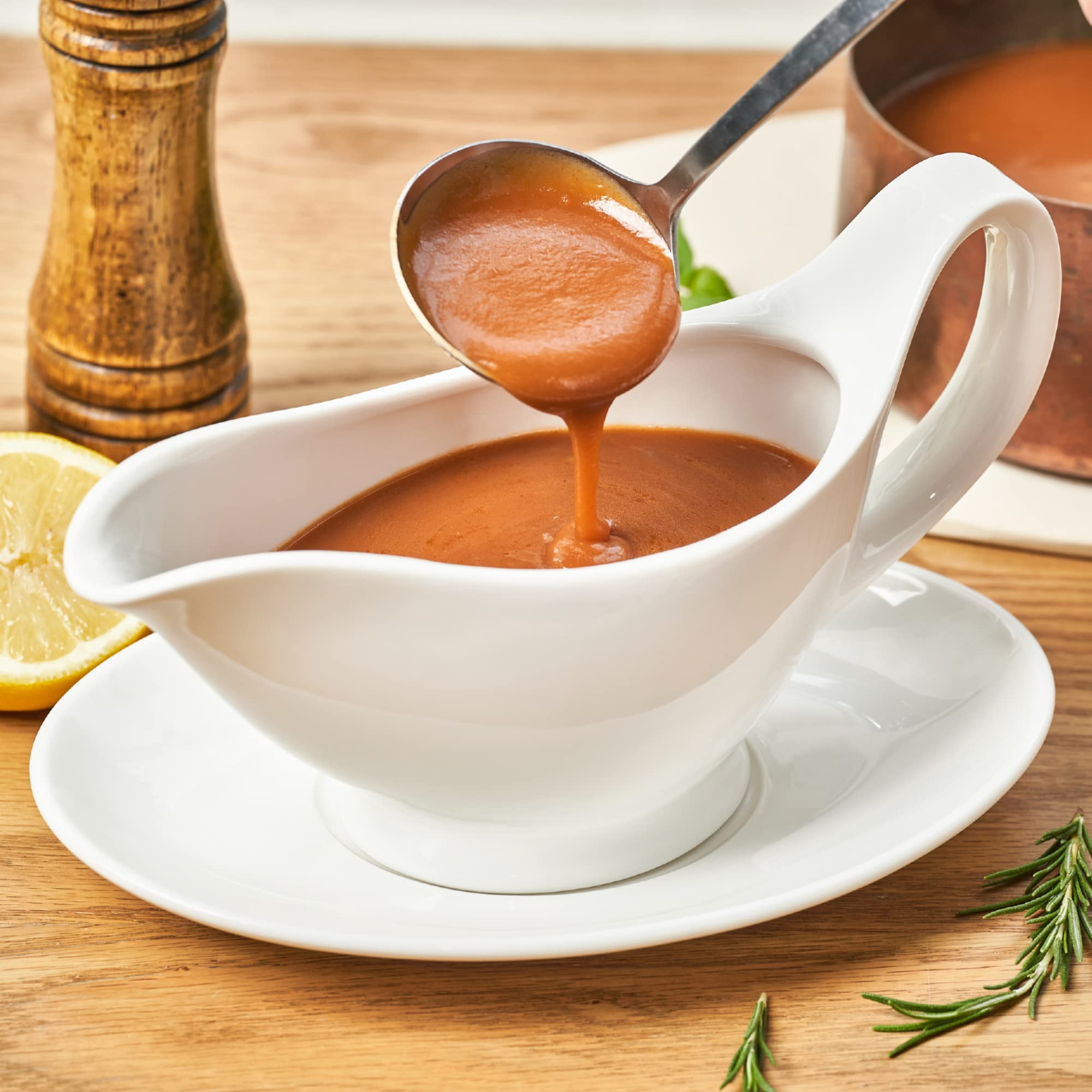 Dinnerlit Gravy Boat with Saucer - 16oz Fine Porcelain Sauce & Salad Dressing Boat (White)