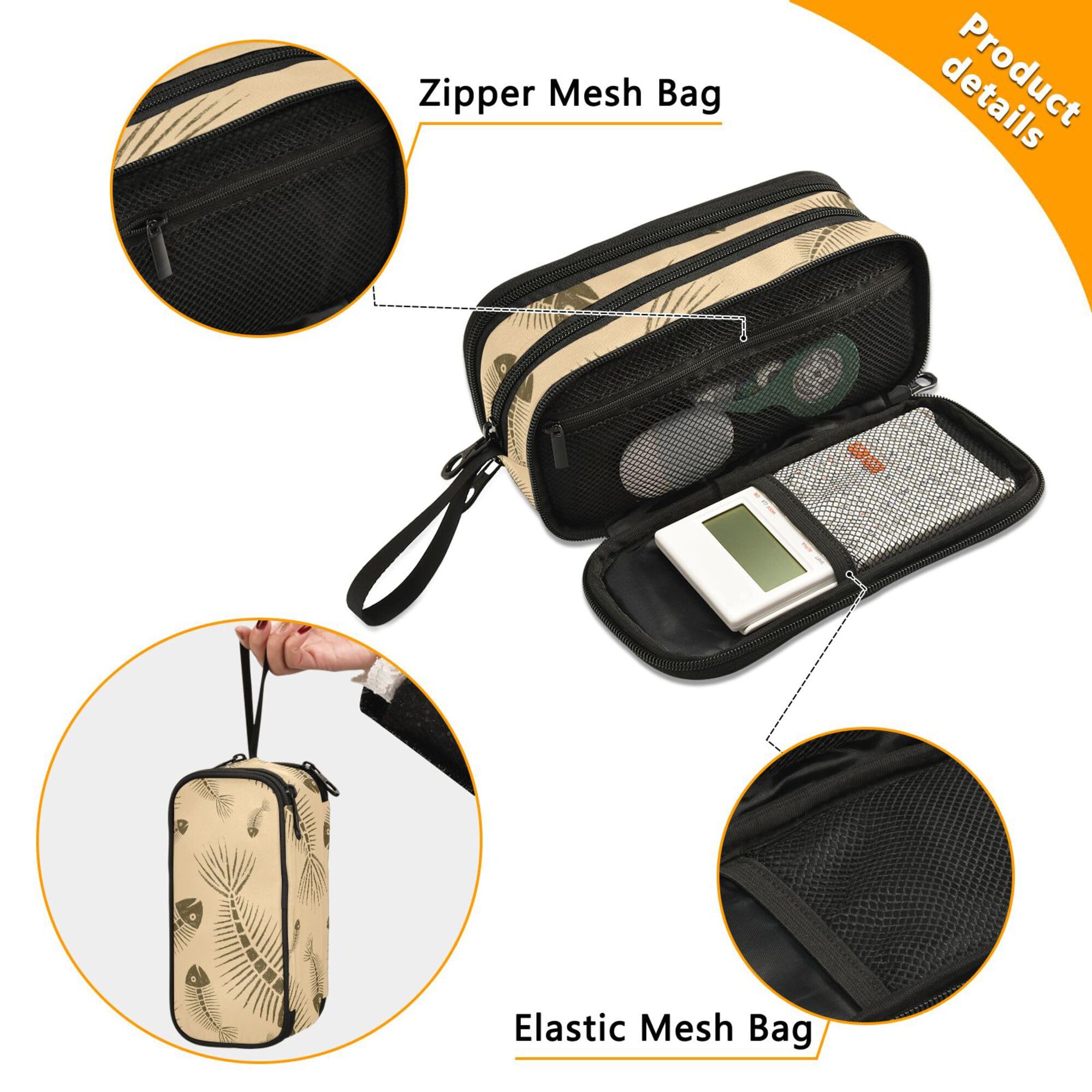Fisyme Vintage Fish Skeleton Pencil Case Large Capacity Pen Box Makeup Pouch Holder Organizer Stationery Bag for School Office College Traval Adults