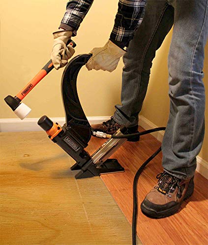 Freeman P50LSLW Lightweight Pneumatic 2-in-1 15.5-Gauge and 16-Gauge 2" Flooring Nailer / Stapler with Flooring Mallet and Interchangeable Base Plates