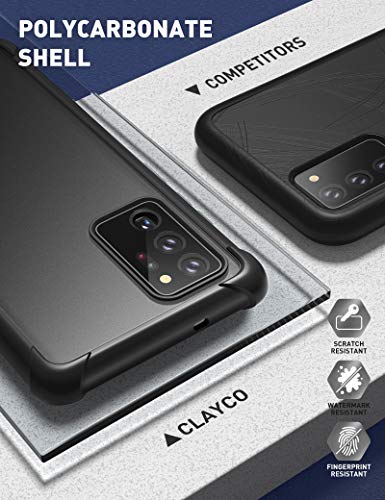 Clayco Forza Series Case for Samsung Galaxy Note 20 Ultra, Built-in Screen Protector Compatible with Fingerprint ID, Full-Body Rugged Cover, 6.9 inch, 2020 Release (Black)