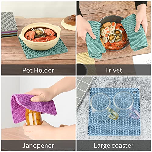 Kalsreui Trivets for Hot Dishes, Silicone Trivet Mat Hot Pads for Kitchen Pot Holder, Silicone Trivets for Hot Pots and Pans, Multi-Purpose Heat Resistant Silicone Trivet Mat for Tabletop Black Pack 6
