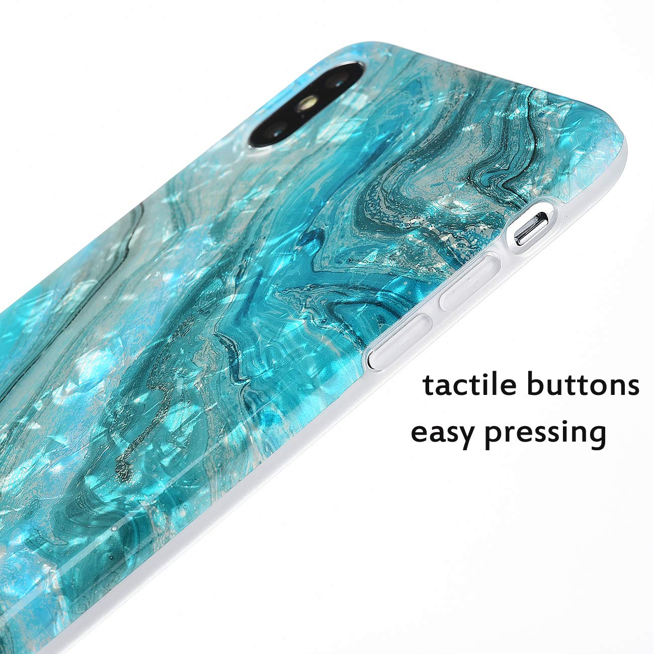 Compatible with iPhone Xs Max Case Marble iPhone Xs Plus Case Girls Women Cute [Tinfoil] Pearly Glitter Phone Case Protective TPU Silicone Case for iPhone 10/Xs Max 6.5 inch (Pearlecent Aqua)