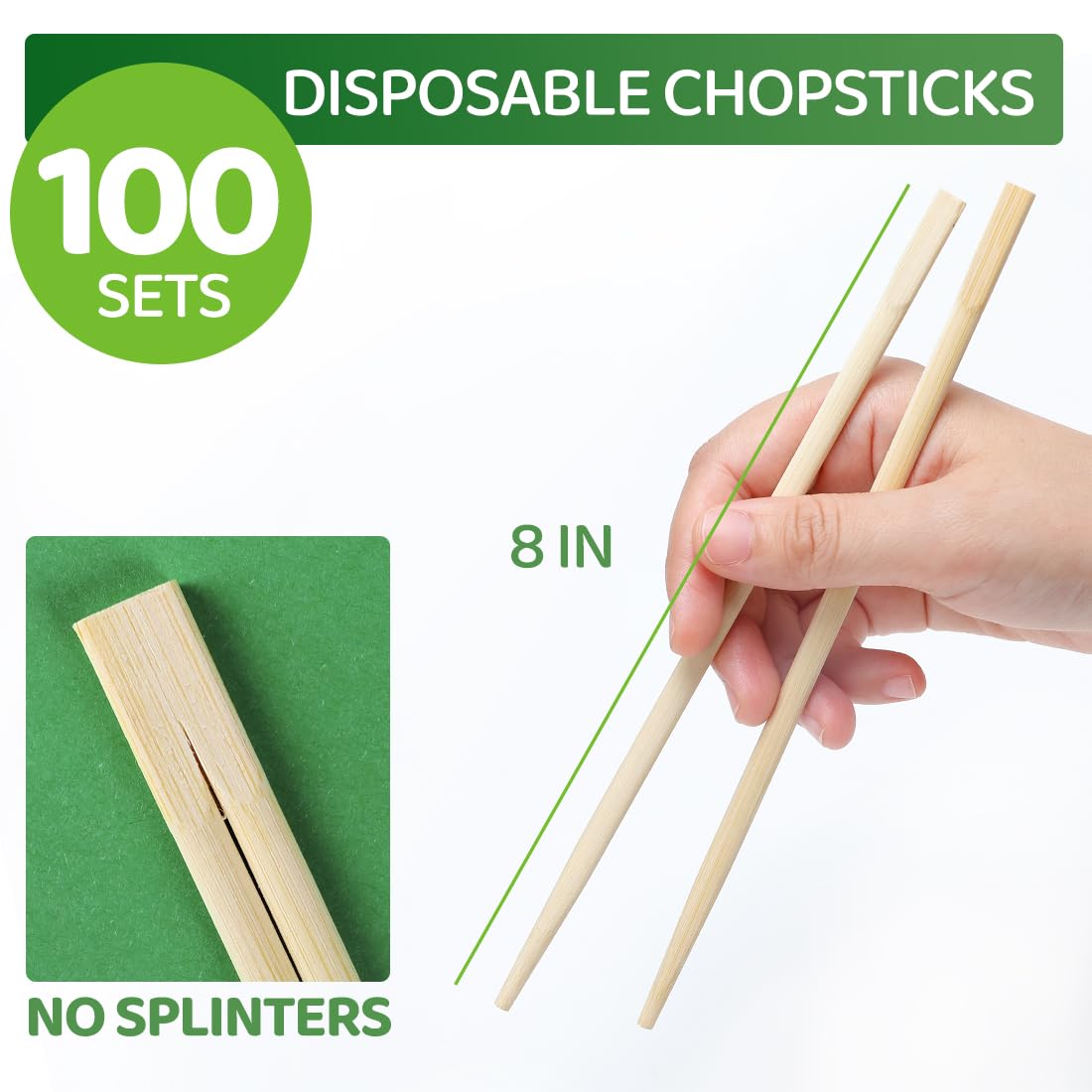 IOOLEEM Chopsticks Disposable, 100 sets 8inch, UV Treated Premium Disposable Chopsticks Individually Wrapped, Chinese Chopsticks, Wooden Chopsticks Best for Sushi & Dishes.