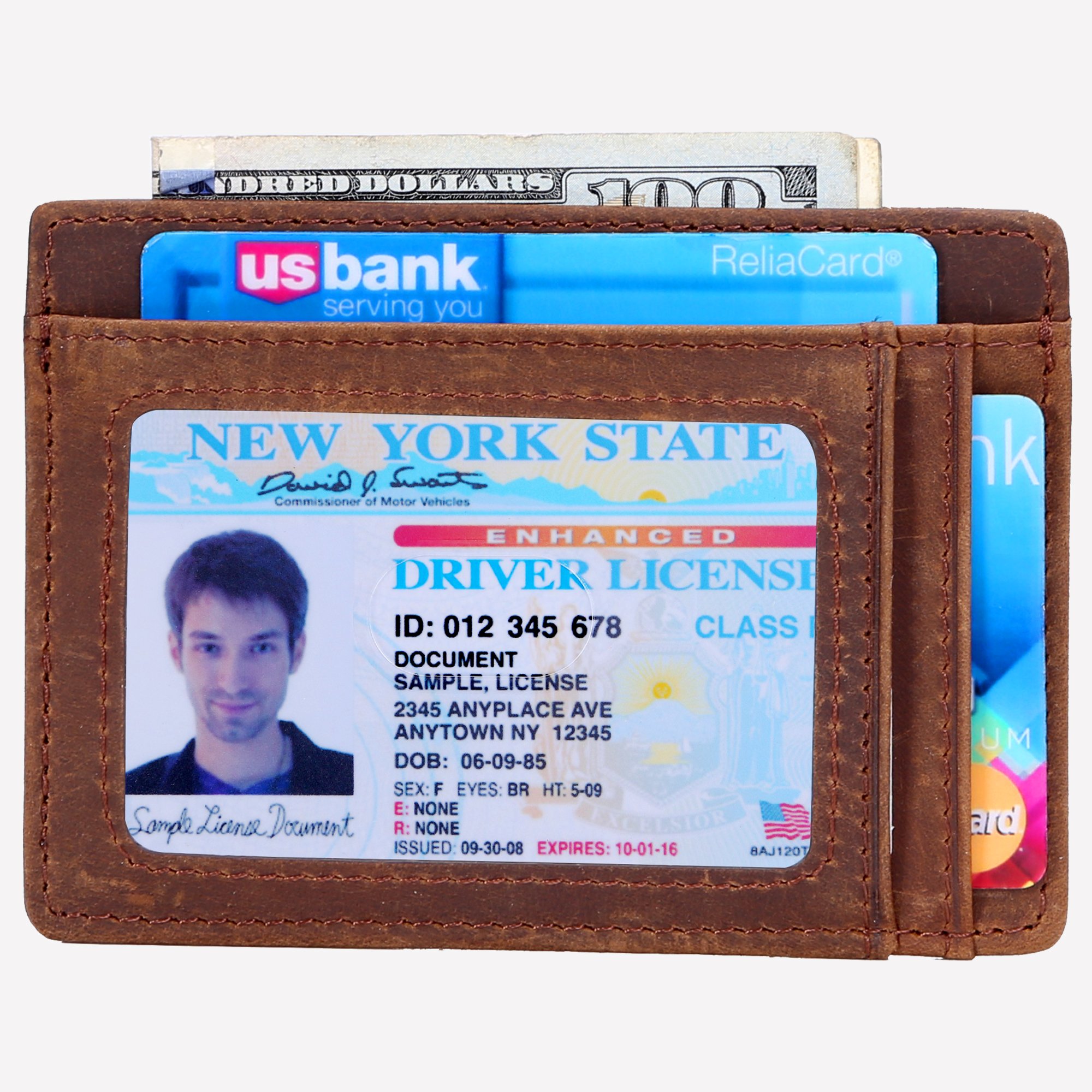 Crazy Horse Genuine Leather Minimalist Slim Wallet For Mens Front Pocket Wallet Secure Thin Small Rfid Blocking Credit Card Holder Mini Minial Khaki Wallet