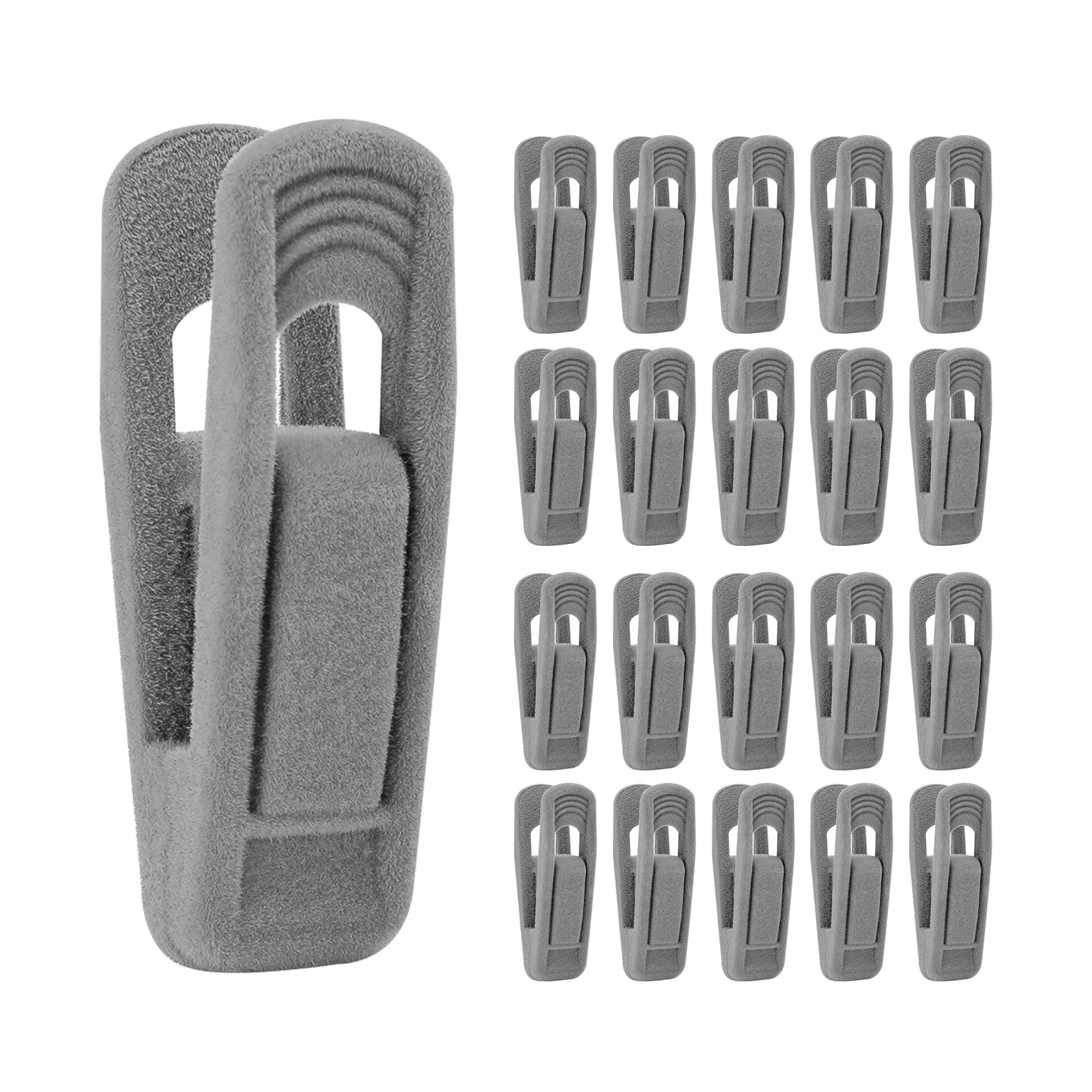 Feelorna 20 Pcs Velvet Hangers Clips, Non-Slip Clothes Hanger Clips Multi-Purpose Hanger Clips Strong Finger Flocked Clips for Pants Skirt Clothes Velvet Hanger (Gray)