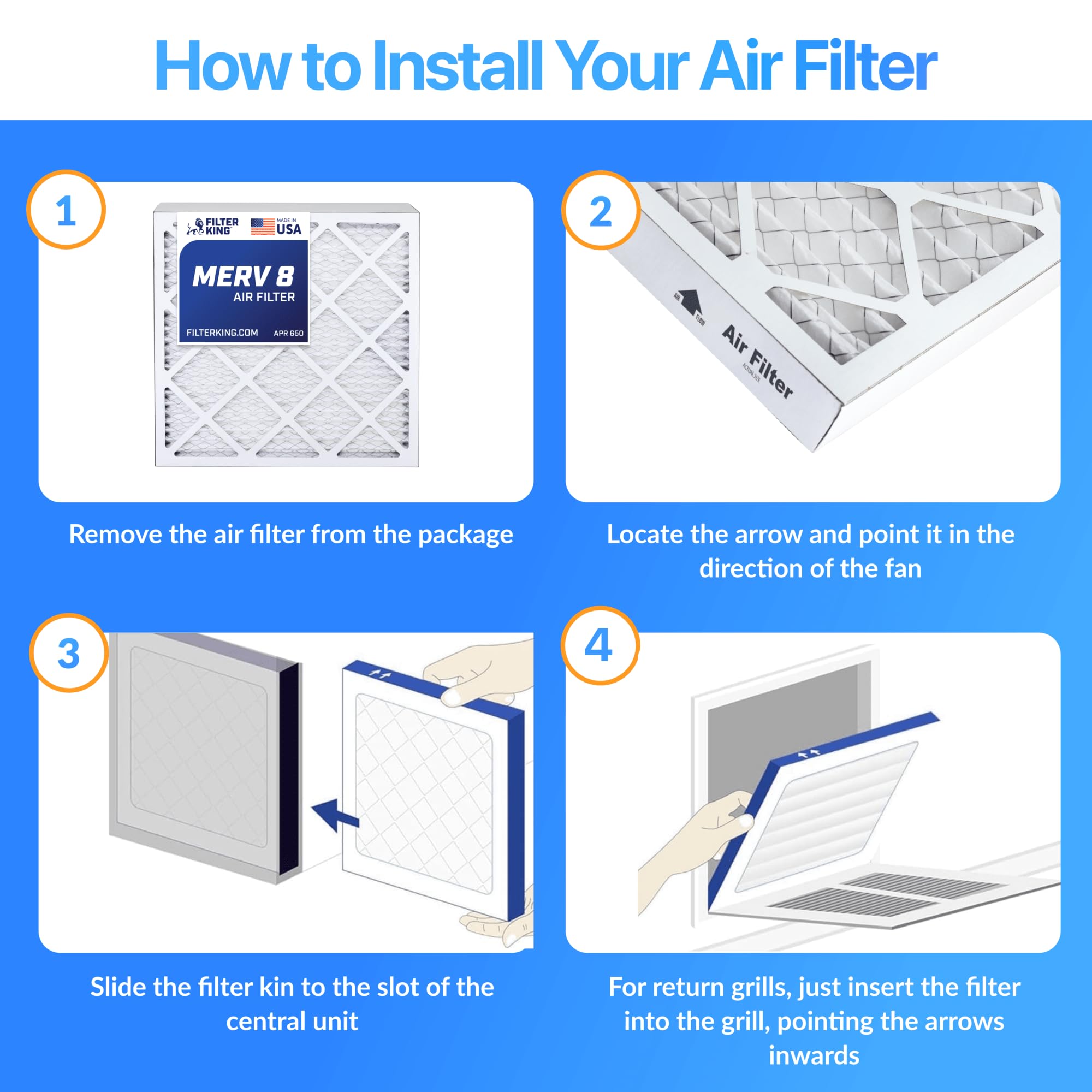 Filter King 15.5x17.5x1 Air Filter | 3-PACK | MERV 8 HVAC Pleated A/C Furnace Filters | MADE IN USA | Actual Size: 15.5 x 17.5 x .75"