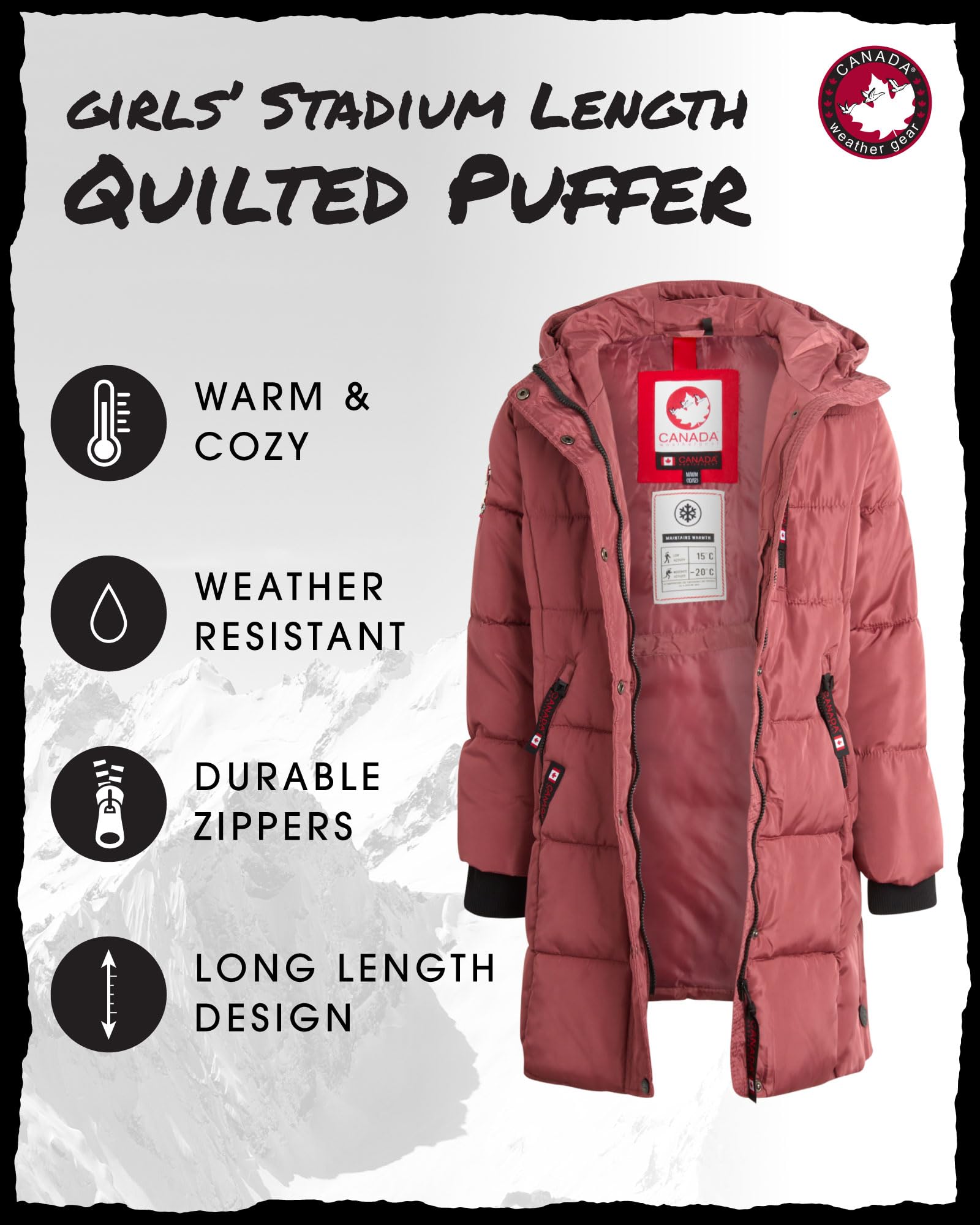 CANADA WEATHER GEAR Girls’ Winter Coat – Stadium Length Quilted Puffer Parka Jacket (4-16), Size 7-8, Wild Ginger