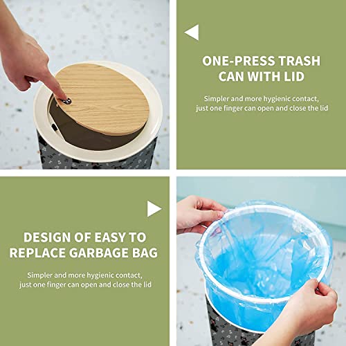 IBPNKFAZ89 Bathroom Trash Can with Lid Seamless with a Black Singing cat Surrounded by Notes on a Gray Small Garbage Bin Wood Waste Bin Press Cover Round Wastebasket for Bedroom Office Kitchen