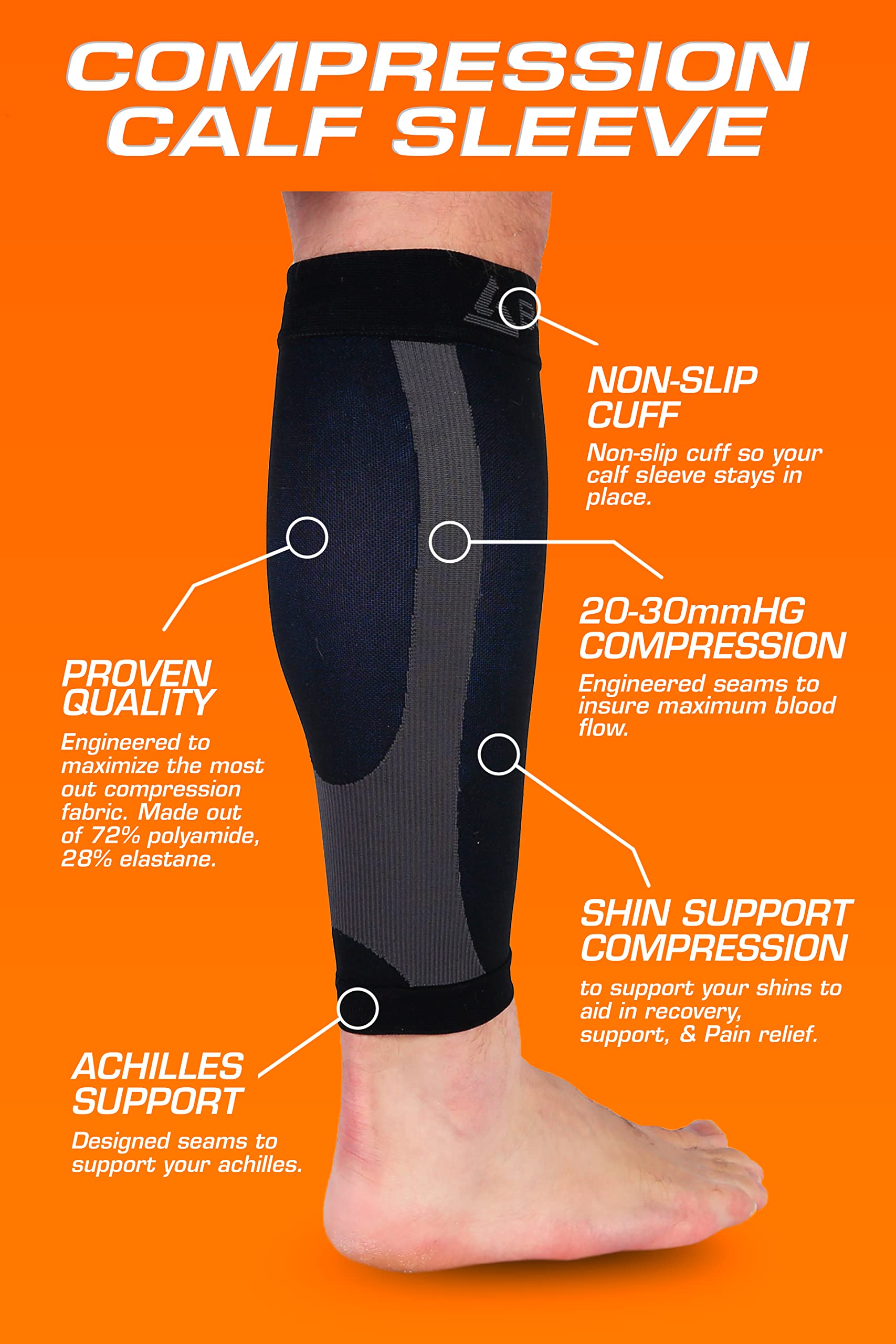 Calf Shin Splint Compression Sleeve Medical Graded 20-30mmHg | Shin Splint Relief, Swelling Reduction, Blood Circulation