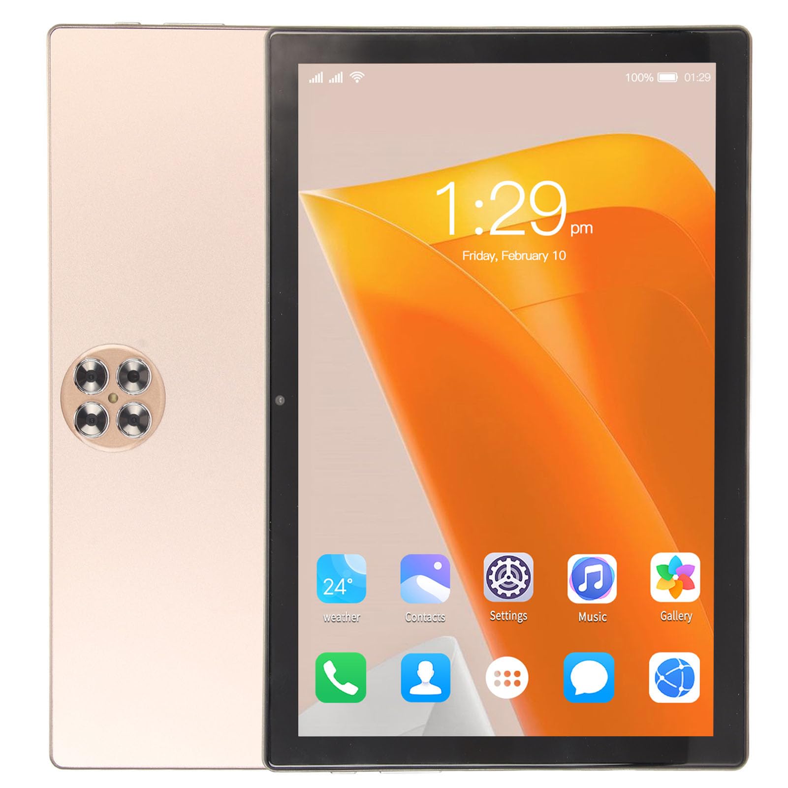 DAUZ 2 in 1 Portable Tablet, 5G WiFi 10.1 Inch Tablet Octa Core CPU 100‑240V Gold for Android 12 for Travel (US Plug)
