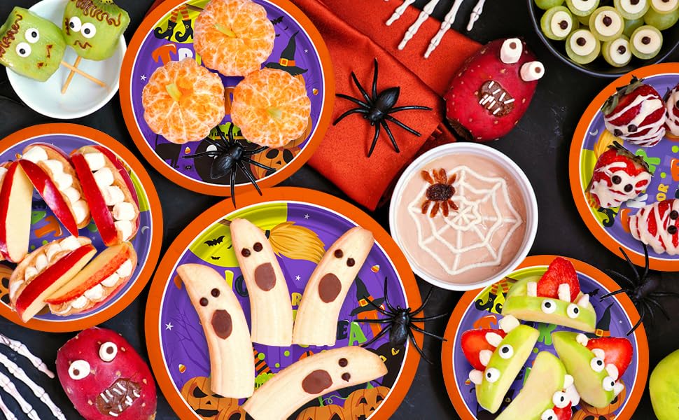 Halloween Party Supplies Kit Serve 50,Halloween Witch Pumpkin Design Includes Disposable Dinner Plates, Dessert Plates and Napkins, Halloween Birthday Party Decorations