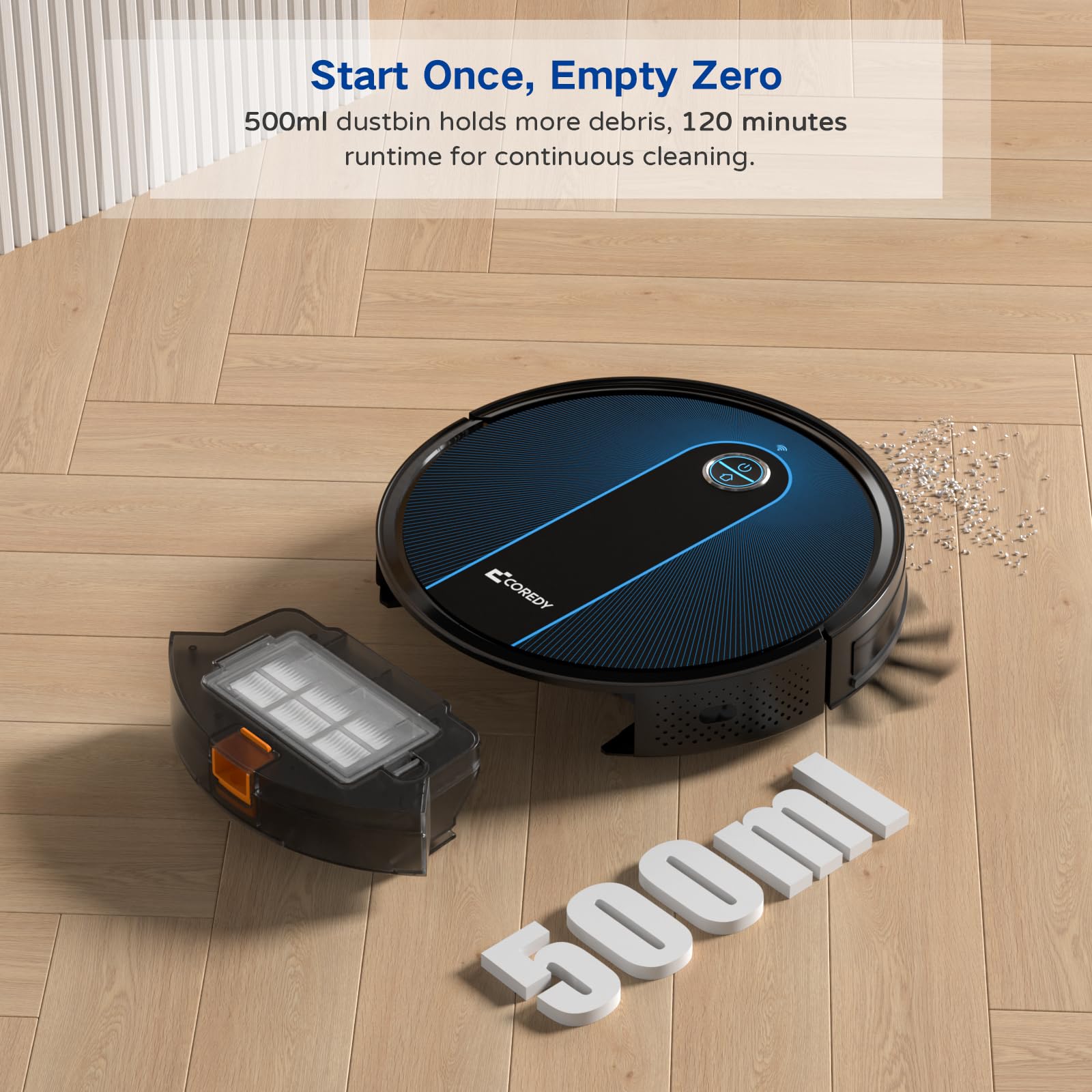 Coredy Robot Vacuum, R650 Ultra Robotic Vacuum with 2200 Pa Strong Suction, Gyro Dynamic Navigation, Z-zag Cleaning Path, App Control, Real Time Map, Compatible Alexa, Ideal for Carpet, Hard Floor