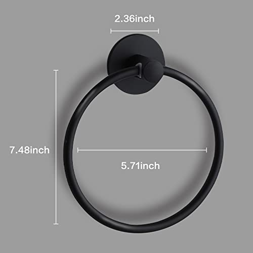 Towel Holder no Drill,Adhesive Towel Ring ,Stainless Steel Adhesive Hand Towel Hanger for Bathroom & Kithen Wall Mount, No Drilling Modern Hand Towel Hanger, Matte Black