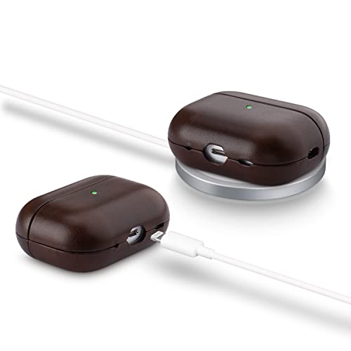 MAOGOAM AirPods Pro 2nd Generation Leather Case Cover with Button, Genuine Vegetable Tanned Cowhide [Horween Style Leather], AirPods Pro 2 Case for Men, Handmade, The Front LED Visible, Dark Brown