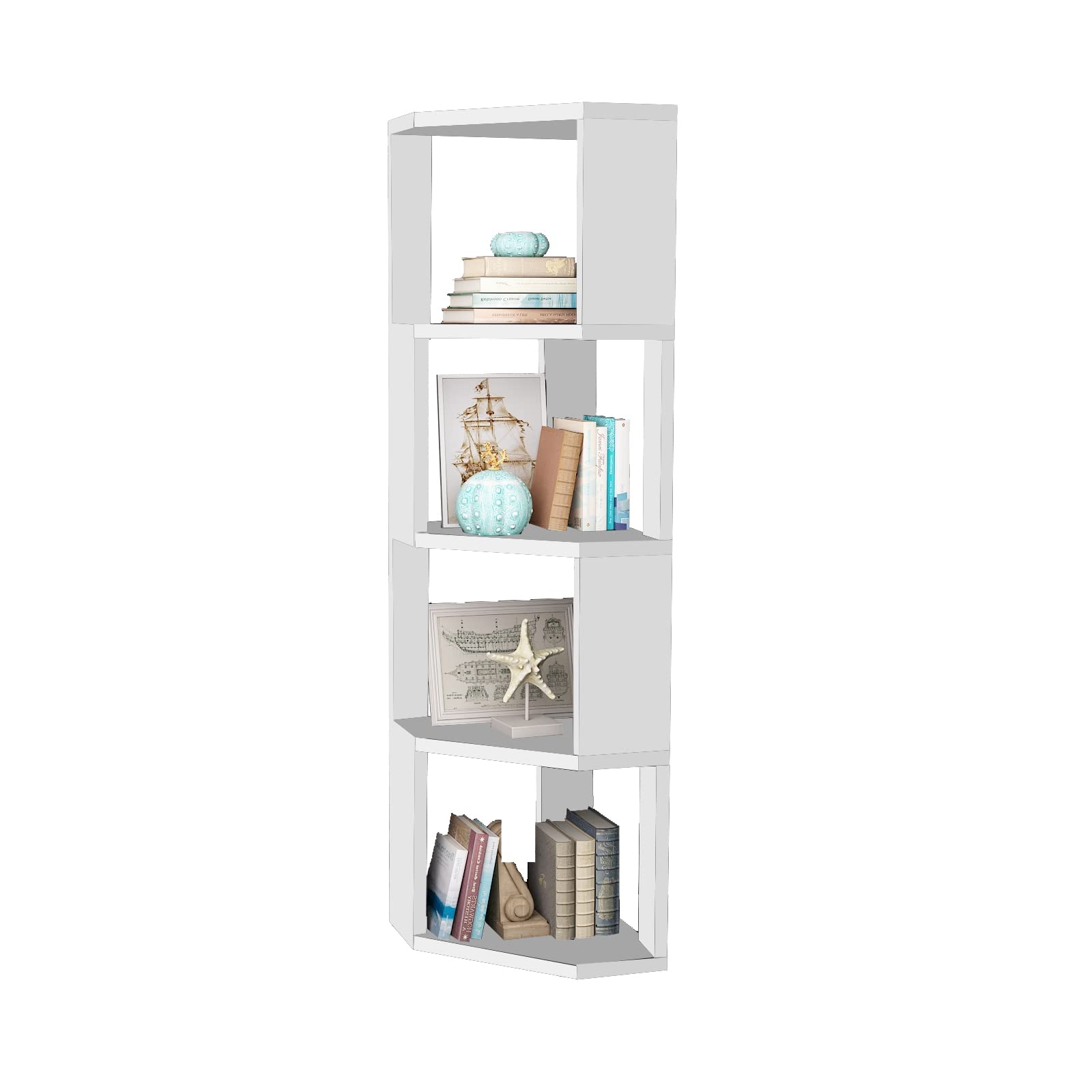 NEWSENDY 4-Tier Wooden Cube Bookcase, Free Standing Book Shelf, Modern Open Storage Organizer for Bedroom, Living Room, Office(White)
