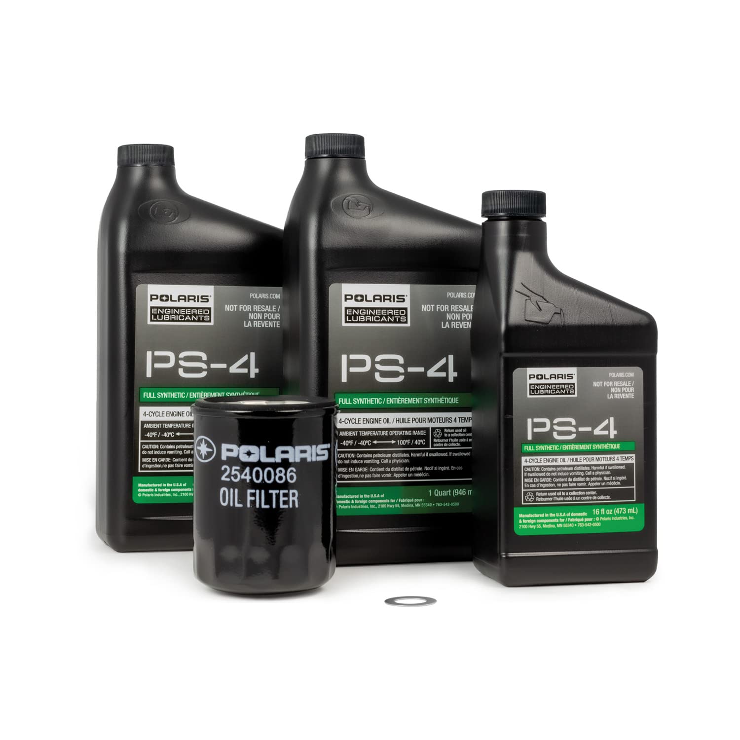 Polaris PS4 Oil Change Kit for Specific RANGER, GENERAL, RZR, ACE 900 XC Models With 4 Stroke Engine, Includes 2.5 Quarts PS-4 5W-50 Full Synthetic Oil, 1 Oil Filter, 1 Washer, UTV SxS ATV - 2879323
