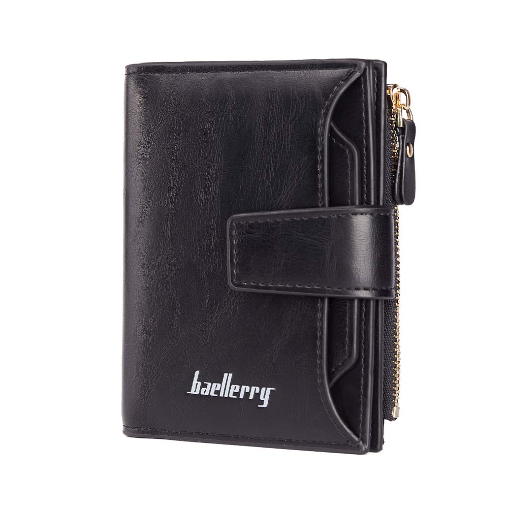 ZLONUBEY Small Wallet for Women RFID Blocking Leather Bifold Men Wallet with ID Window Women Wallets (Black)