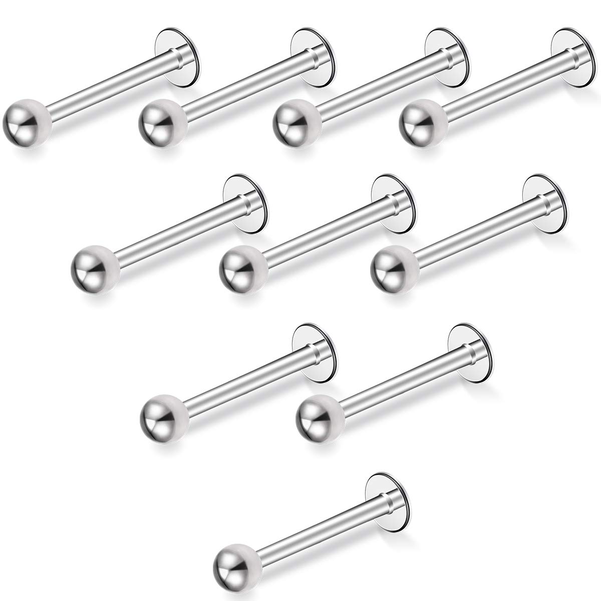 CrazyPiercing 10PCS 16G Stainless Steel 3mm Ball Labret Monroe Lip Ring/Tragus/Helix Earring Stud Barbell Body Piercing Jewelry (8mm)