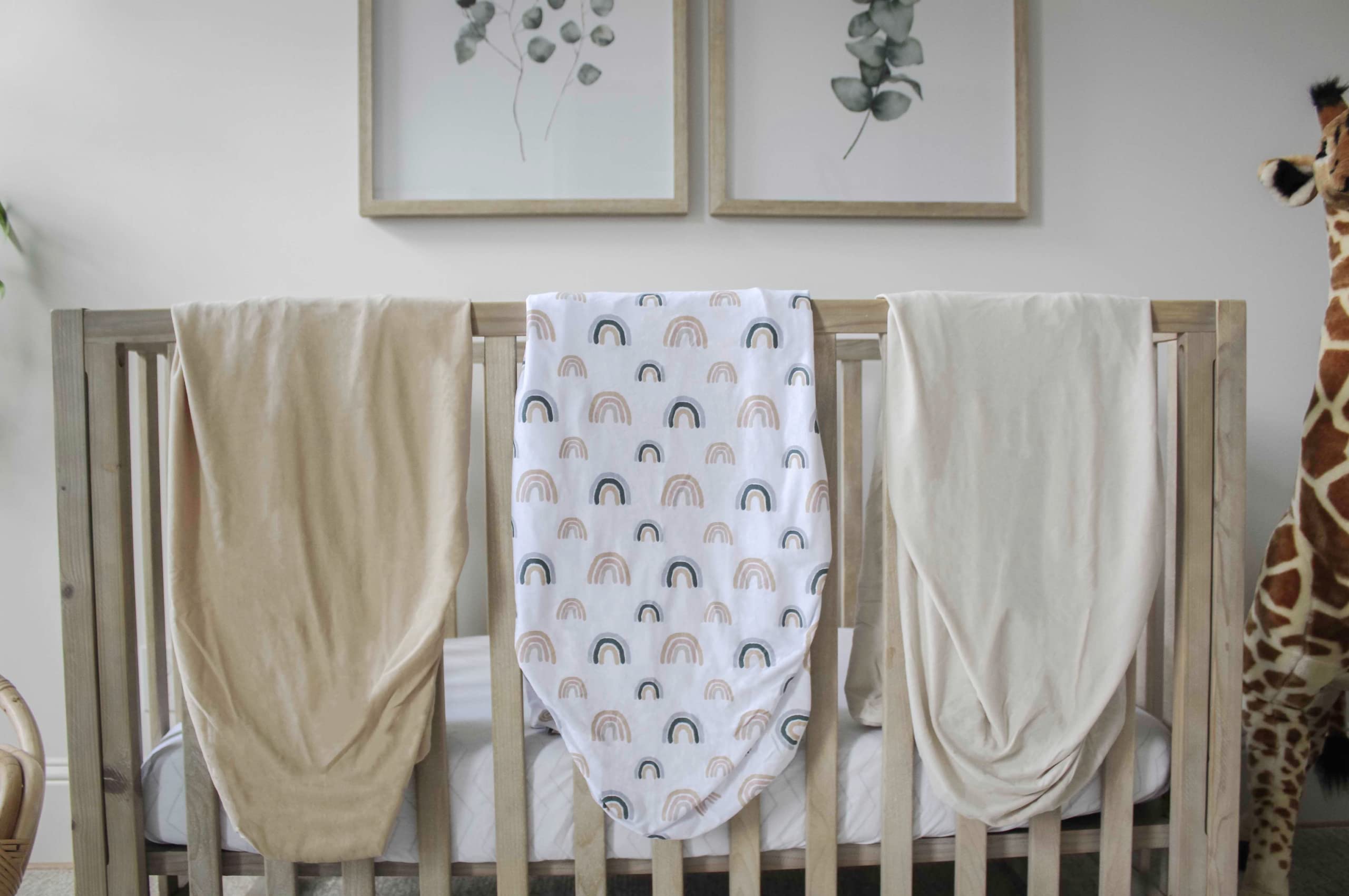 NODNAL CO. 3 Fitted Crib Sheets Rainbow & Solid Colors Set - 100% Oeko-TEX Cotton for Baby Girl/Boy Nursery Bedding - Boho Gender Neutral Watercolor Beige/Tan Set Toddler Mattress 28”x52”x9” Sheet