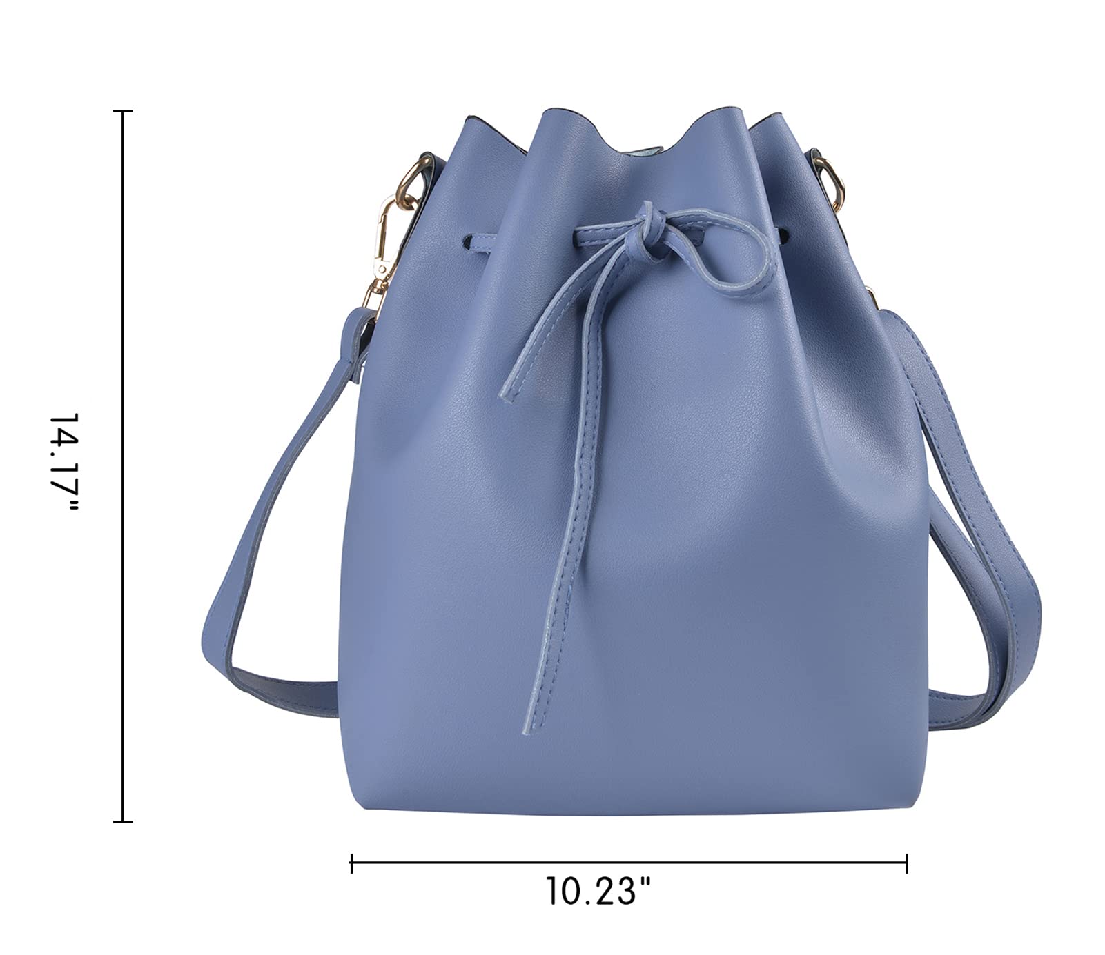 QZUnique Handbag Set Women's PU Leather Drawstring Bucket Bag Crossbody Shoulder Bags Purses Set With Colorful Strap Blue