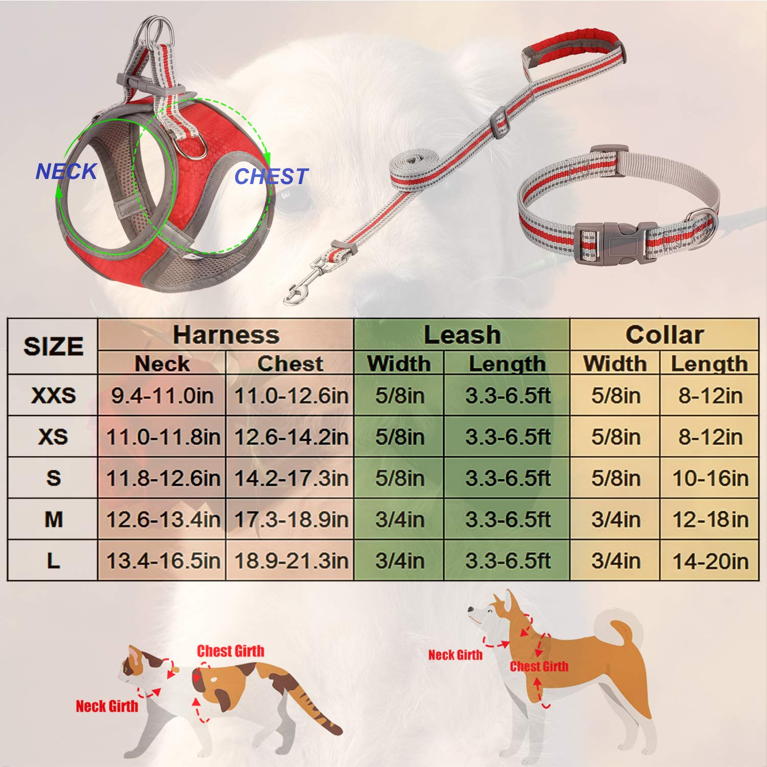JSXD Small Dog Harness,Puppy Harness,Adjustable Leash and Collar Set for Small Dogs,Step-in Dog Harness,3M Reflective Pet Dog Vest for Small Medium Puppy