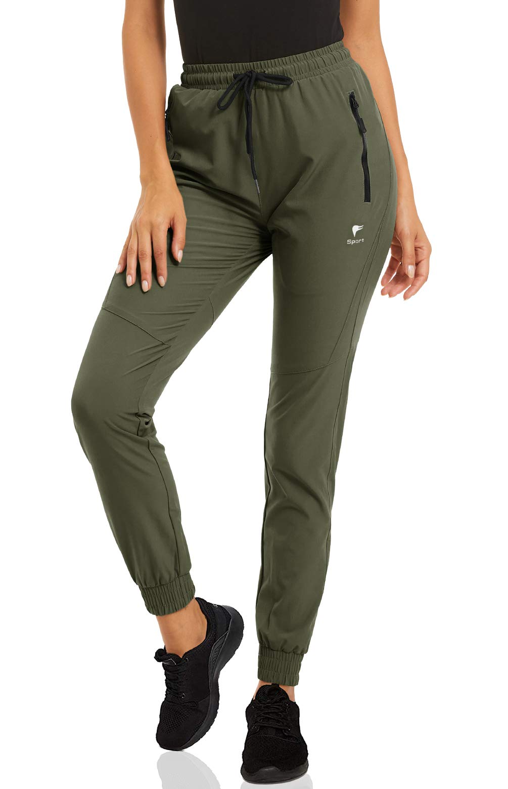 CRYSULLY Womens Athletic Running Pants Tracksuit Bottoms Lightweight Quick Dry Army Green S